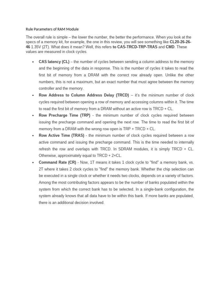 Rule Parameters of RAM Module | PDF