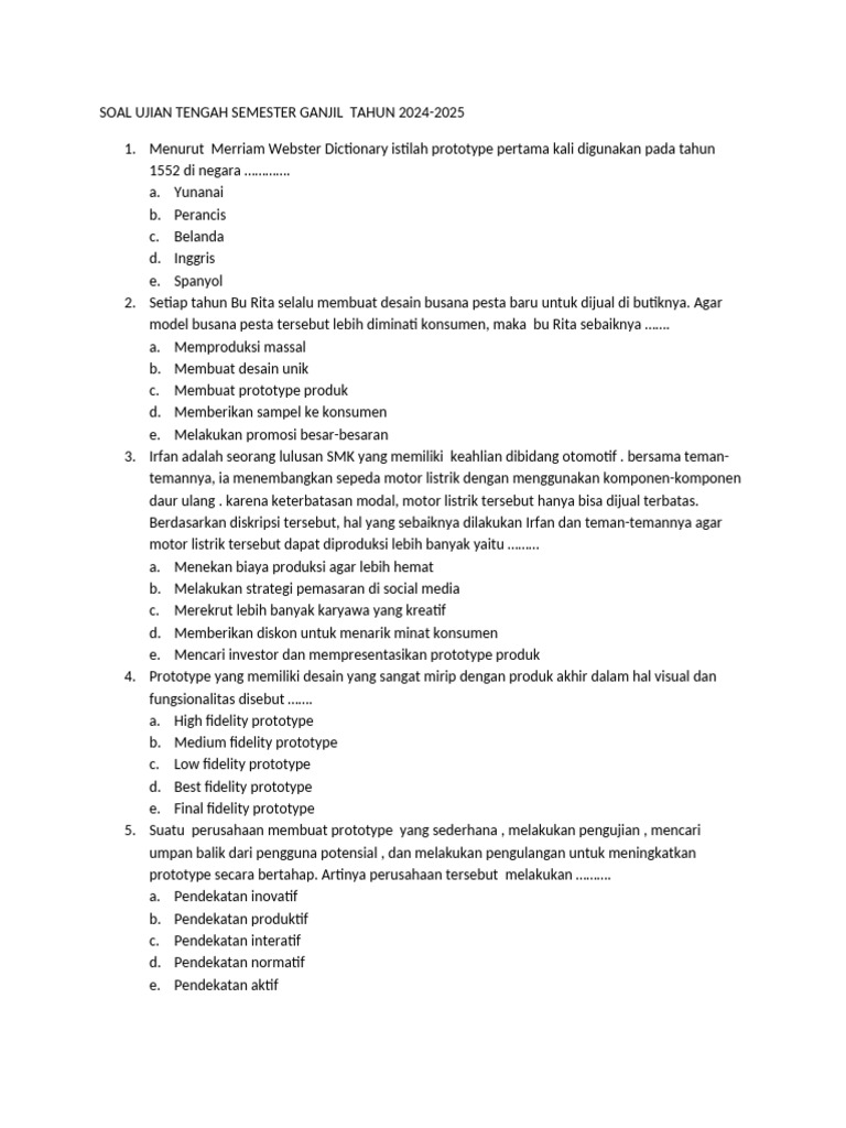 Soal Uts PKK Ganjil Kelas Xii Tahun 2024-2025 | PDF