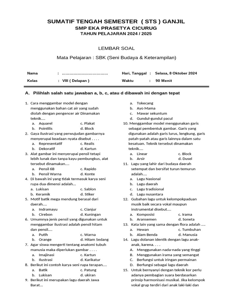 Soal SBK Kelas 8 | PDF