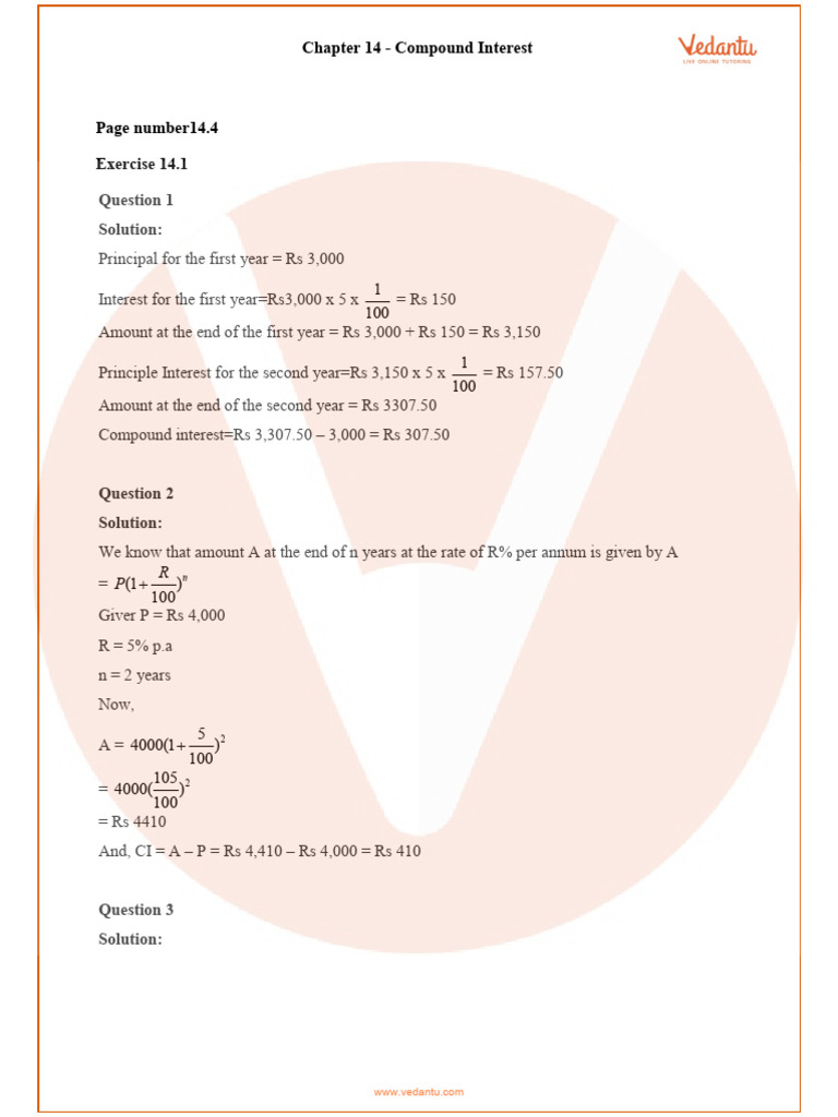 RD Sharma Class 8 Solutions Chapter 14 - Compound Interest (Ex 14.1 ...