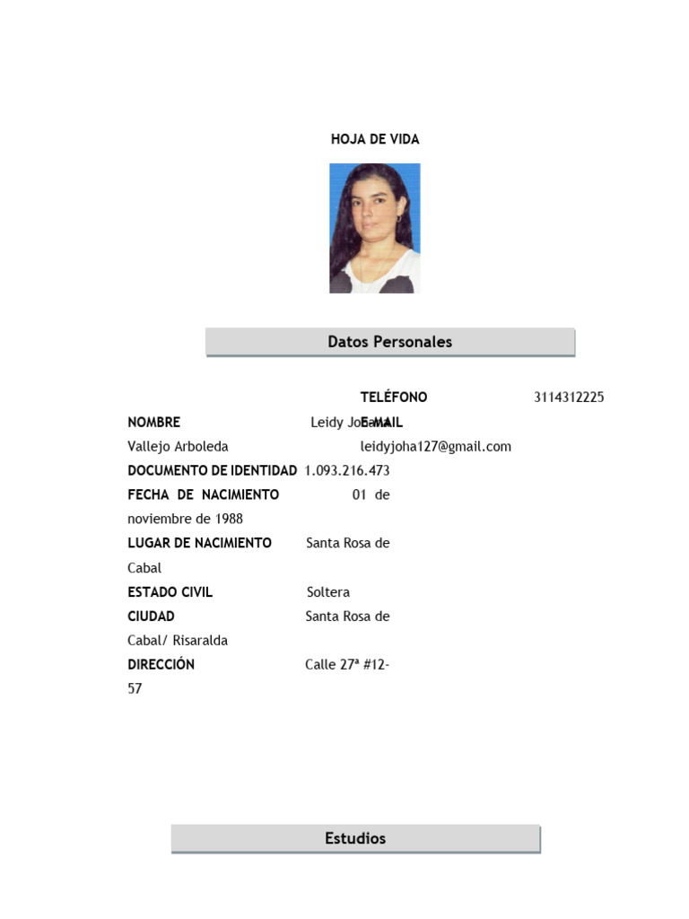 Hoja de Vida Leidy | PDF