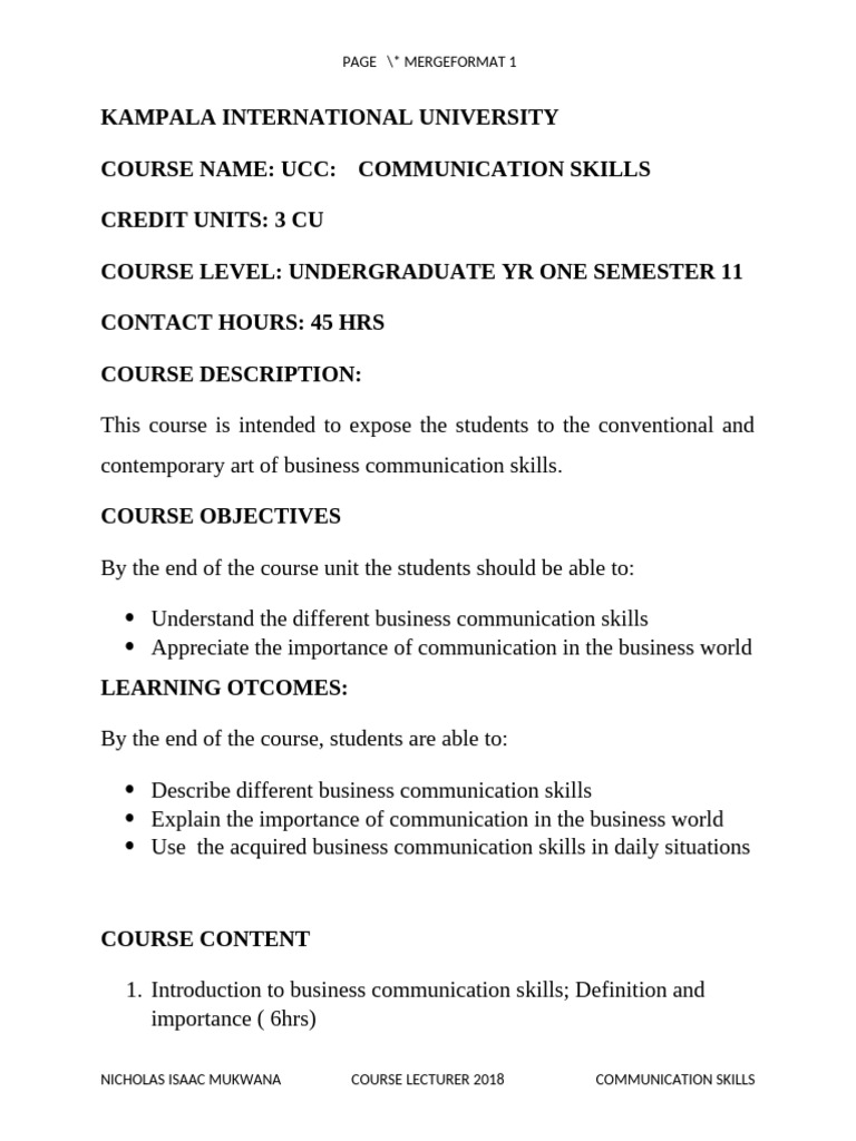 UCC 1201 Communication Skills | PDF