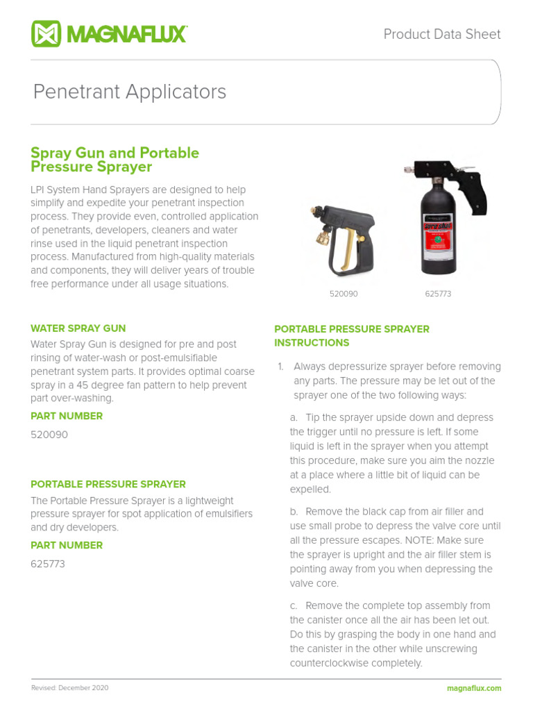 Portable Pressure Sprayer Product Data Sheet English | PDF