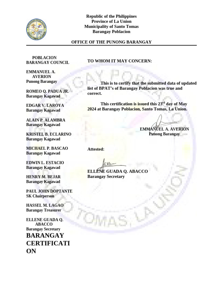 Certification-Bpats Pob | PDF