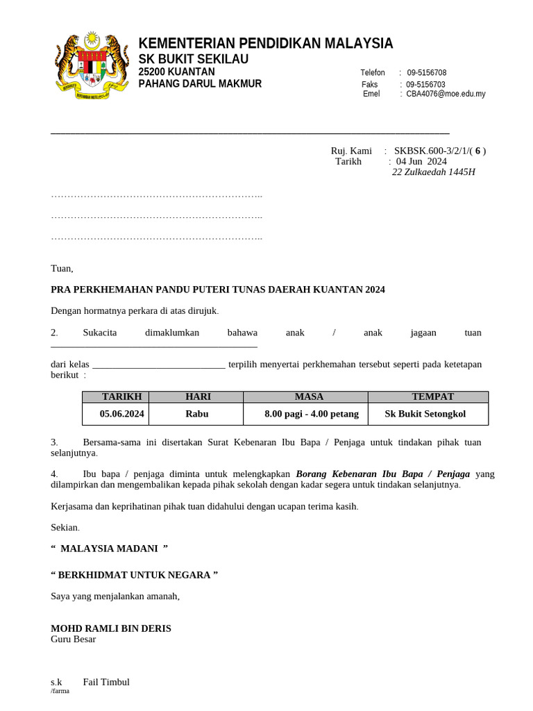 Surat Kebenaran Perkhemahan PPT 2024 | PDF