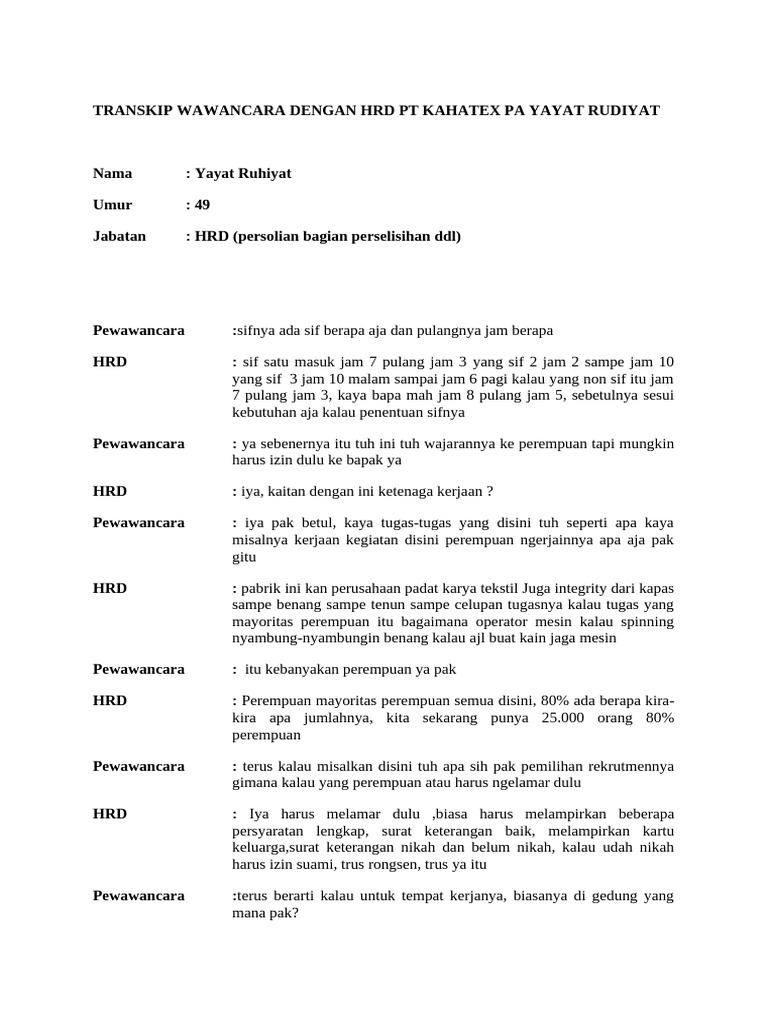 Transkip 1 HRD Kahatex-1 | PDF