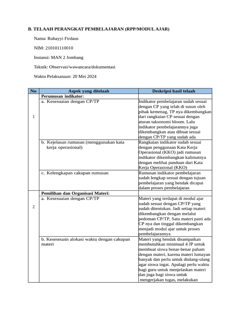 Telaah Modul Ajar R | PDF