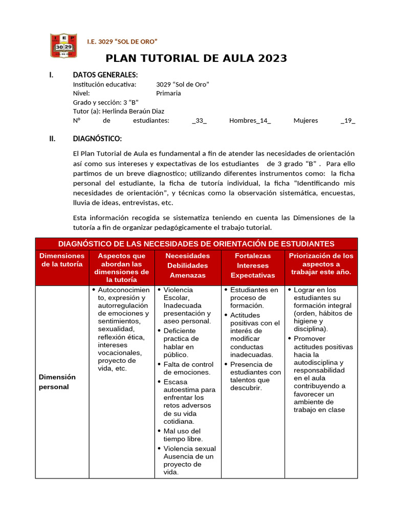 PLAN_TUTORIAL_DE_AULA_2023-3029-3B | PDF