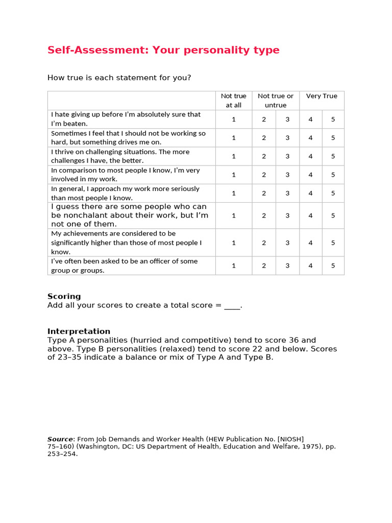 Self-Assessment - Your Personality Type | PDF