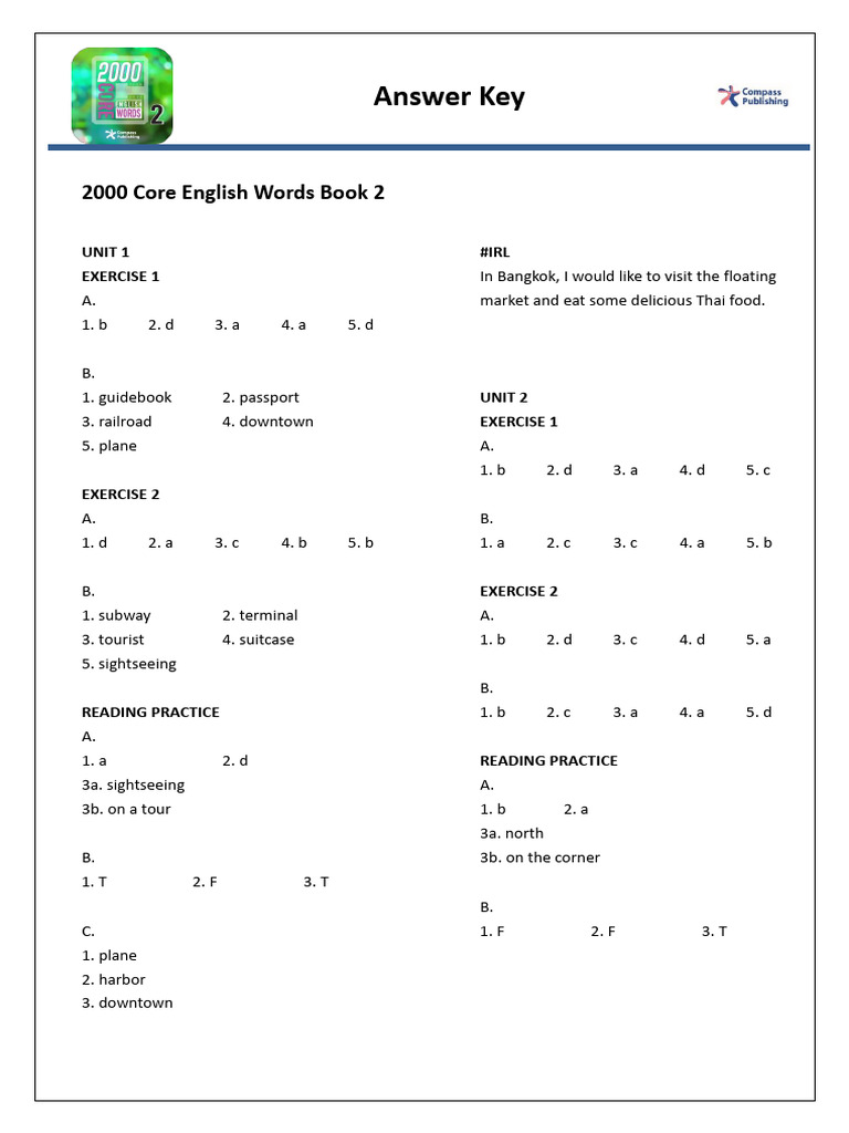 2000 Core English Words - 2 - Answer Key | PDF