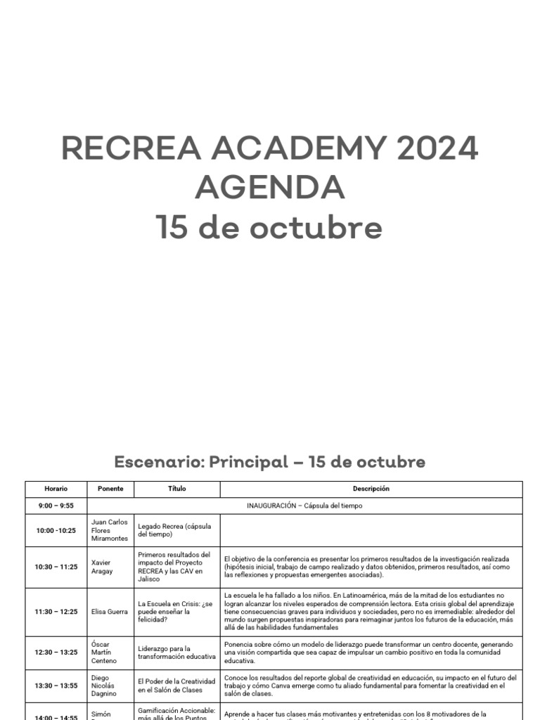 AGENDA RECREA ACADEMY 2024 | PDF AGENDA RECREA ACADEMY 2024 | PDF