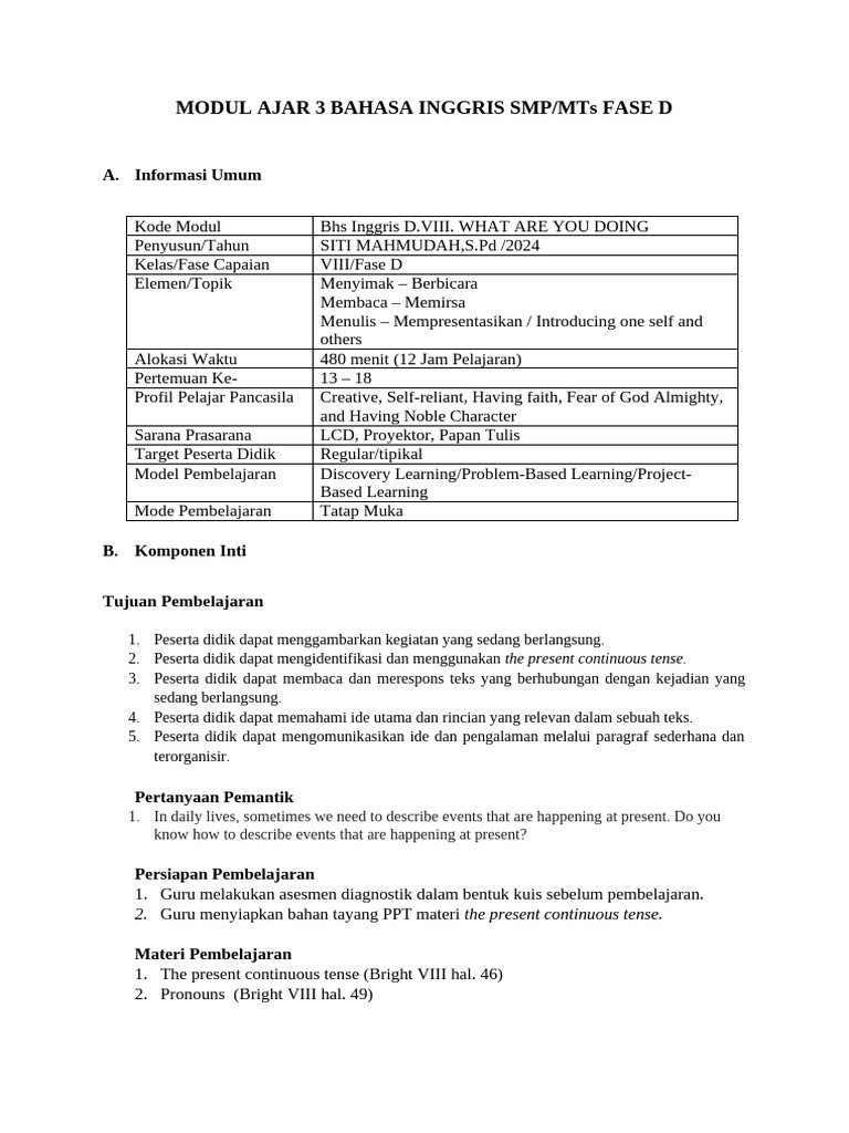 Bab 3 - Modul Ajar Bright SMP Grade Viii | PDF
