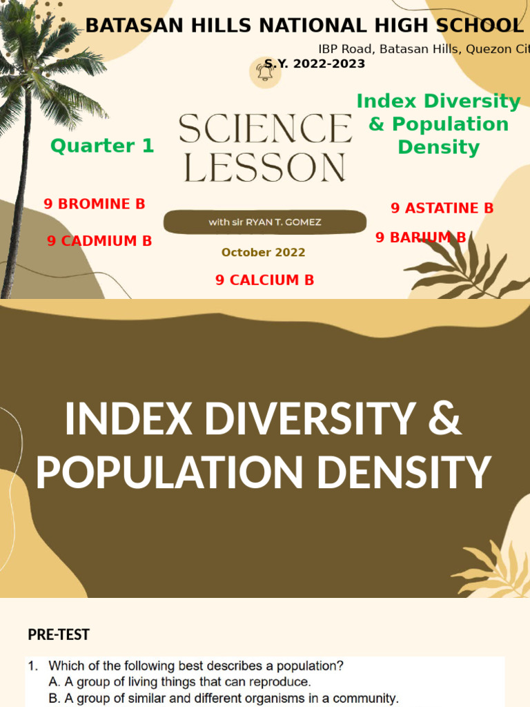 Science 9 Diversity Index Population Density | PDF