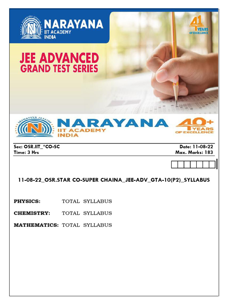 11.08.22 - OSR - STAR CO-SC - Jee - Adv - 2017 - P2 - GTA-10 (P2) - QP | PDF