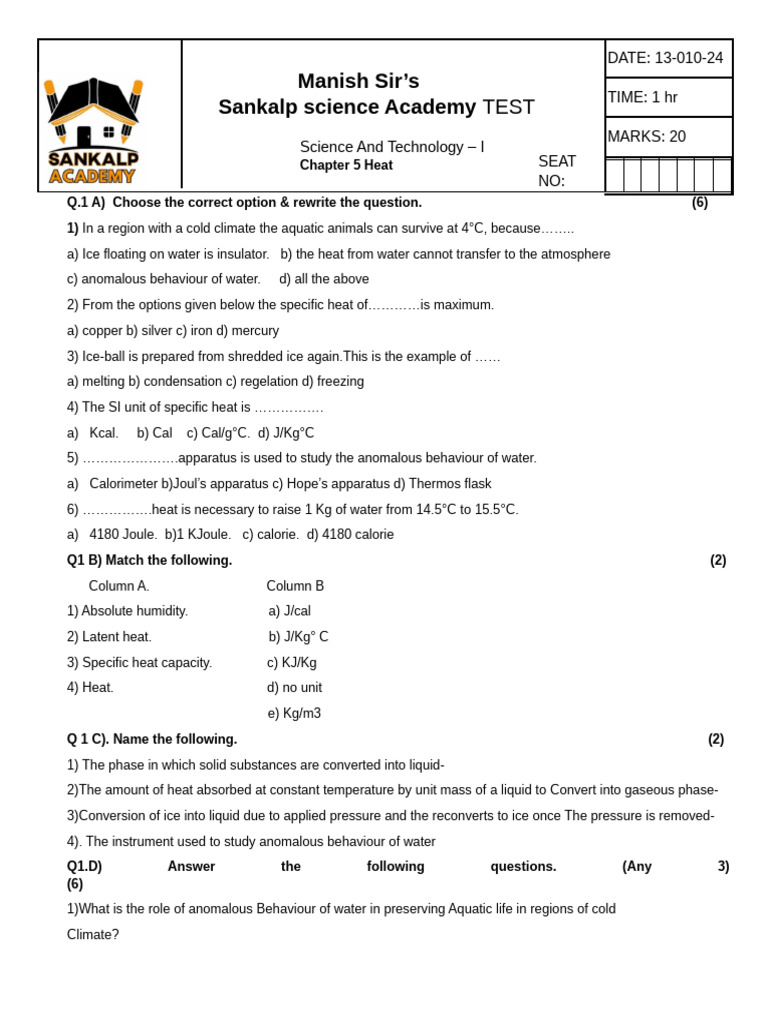 Class 10 E Unit Test-1 Science-2 Q | PDF