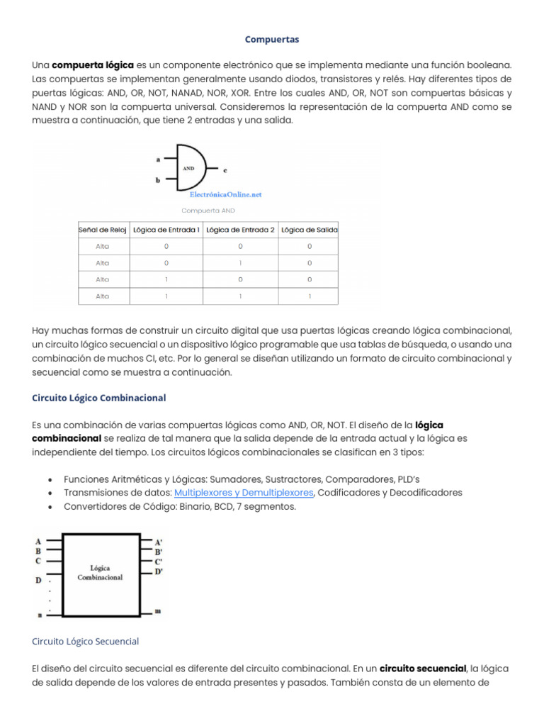 Contenido Compuertas Logicas y Circuitos Secuenciales y Combinacionales | PDF
