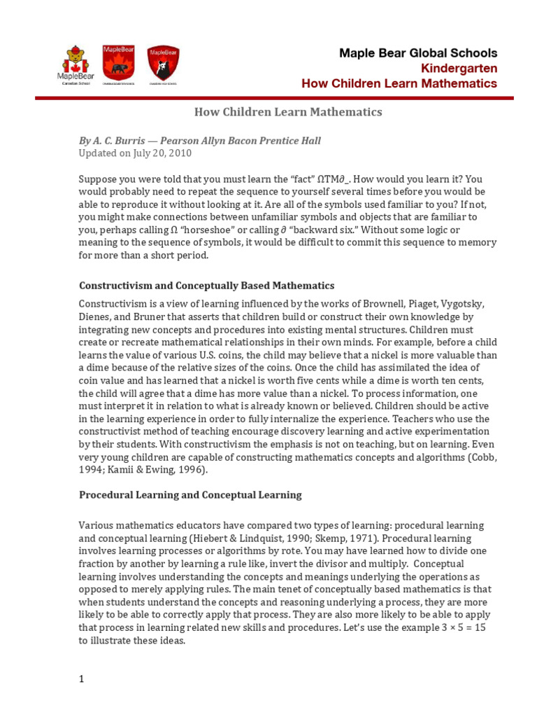 How Children Learn Mathematics Article_Junior Kindergarten_ | PDF