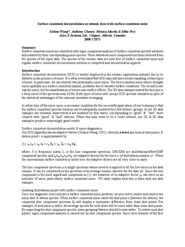 Surface Consistent Deconvolution On Seismic Data With Surface Consistent Noise | PDF | Spectral ...