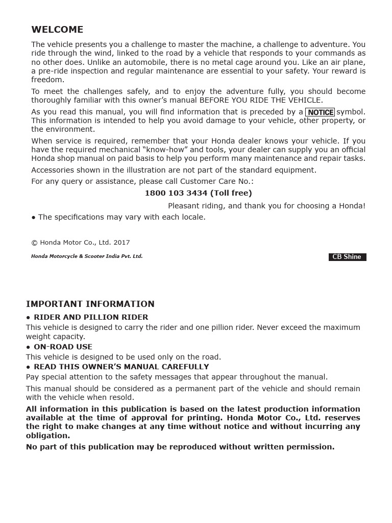 Owners Manual - CB Shine | PDF