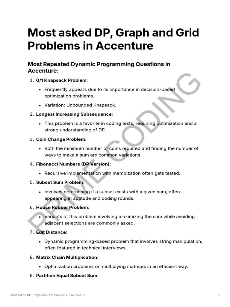Most Asked DP Graph and Grid Problems in Accenture Watermark | PDF