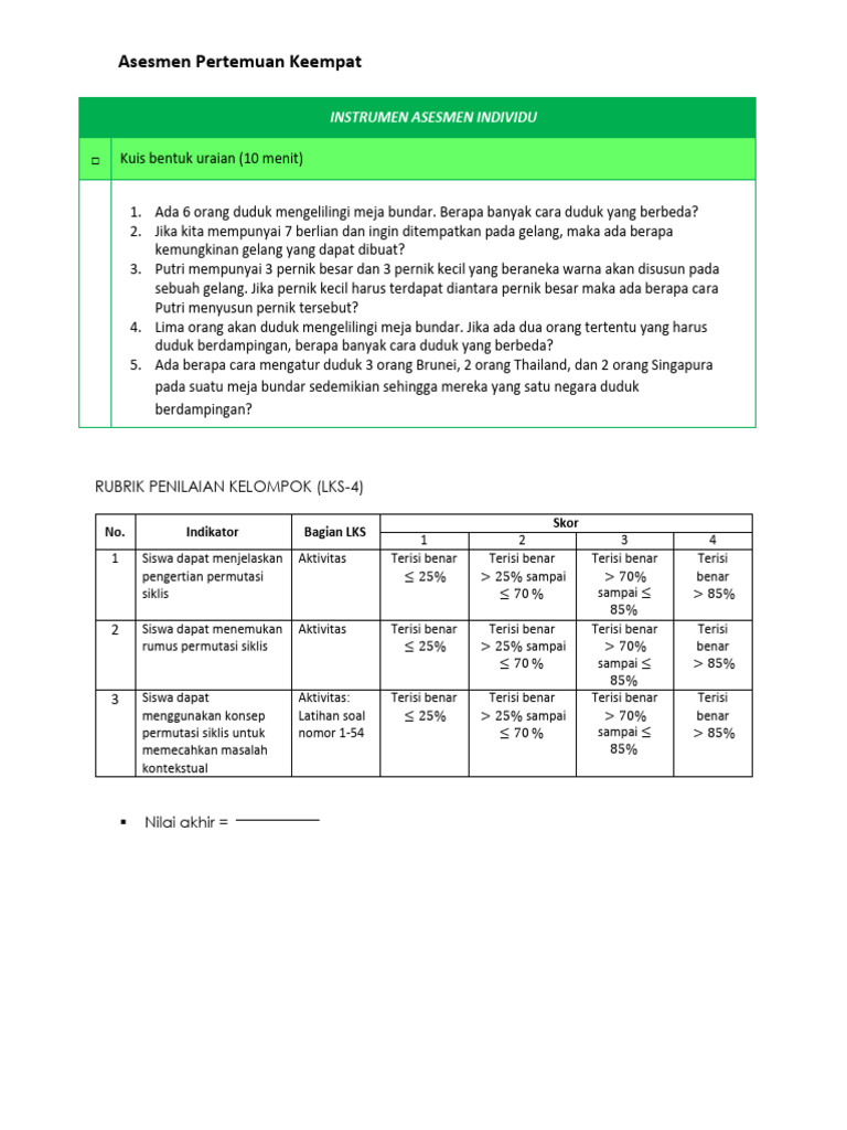 60559a98 FFBB 4e3a A56e B8dc42f6ac65 4 Asesmen - Permutasi Siklis | PDF