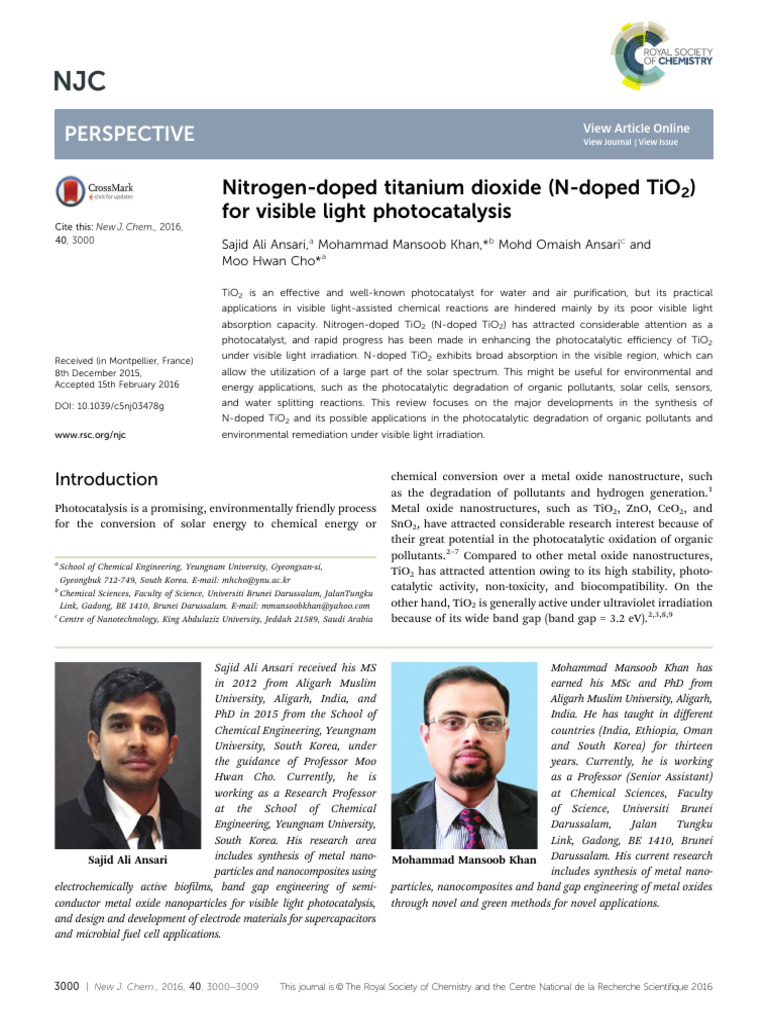 Perspective: Nitrogen-Doped Titanium Dioxide (N-Doped Tio) For Visible ...