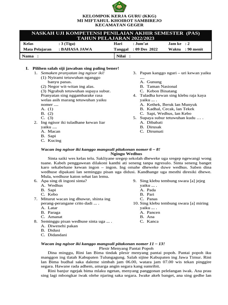 3 B. Jawa Pas Gasal 2022 | PDF