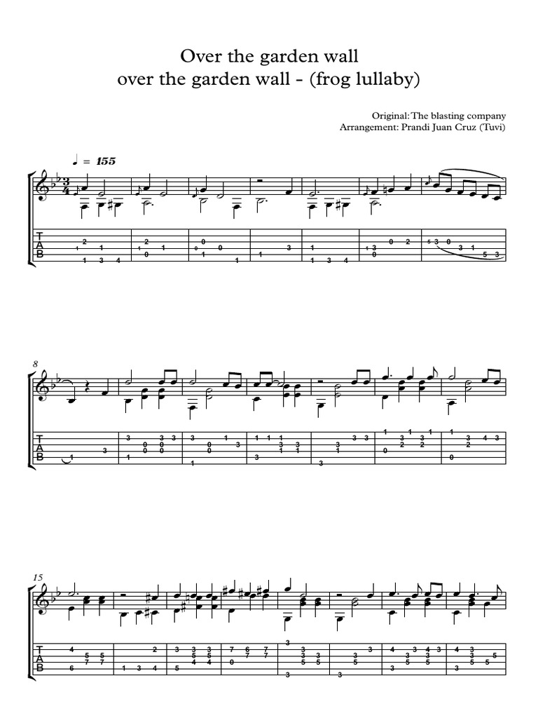 Over The Garden Wall - Frog Lullaby (Classical Guitar) Sheet + Tab | PDF
