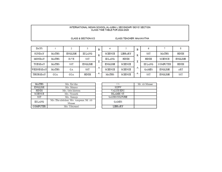 6D Class Time Table | PDF