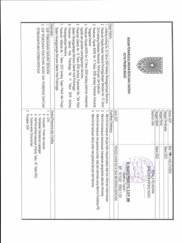 SOP Pusdalops Menyala | PDF