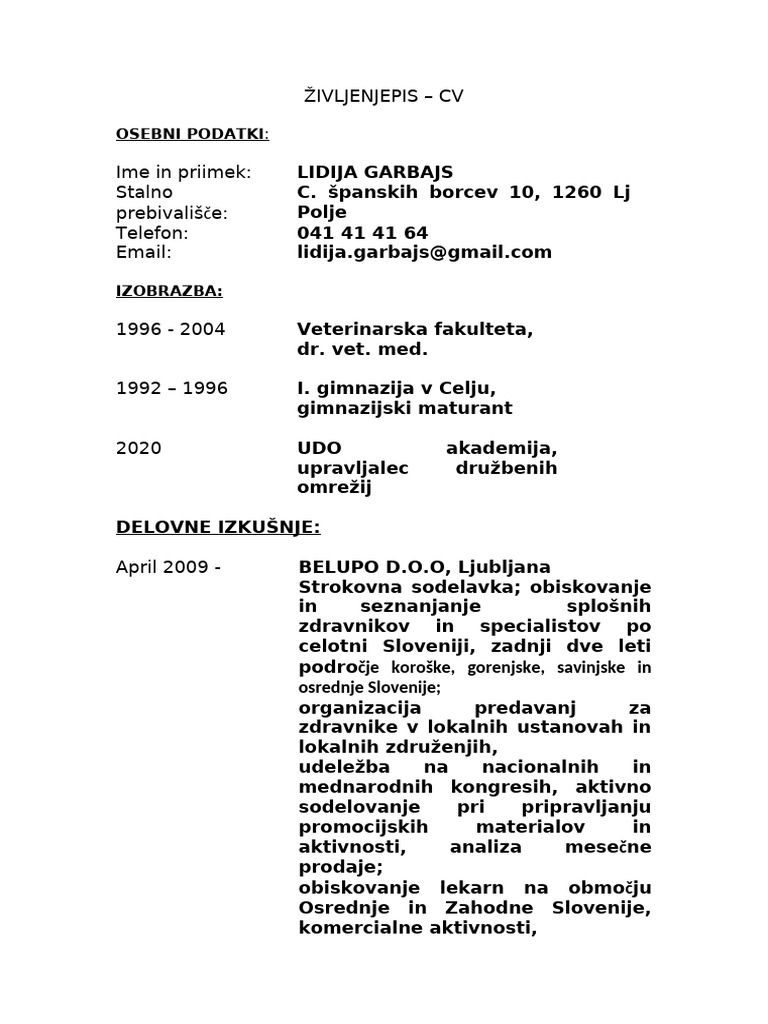 Zivljenjepis CV | PDF