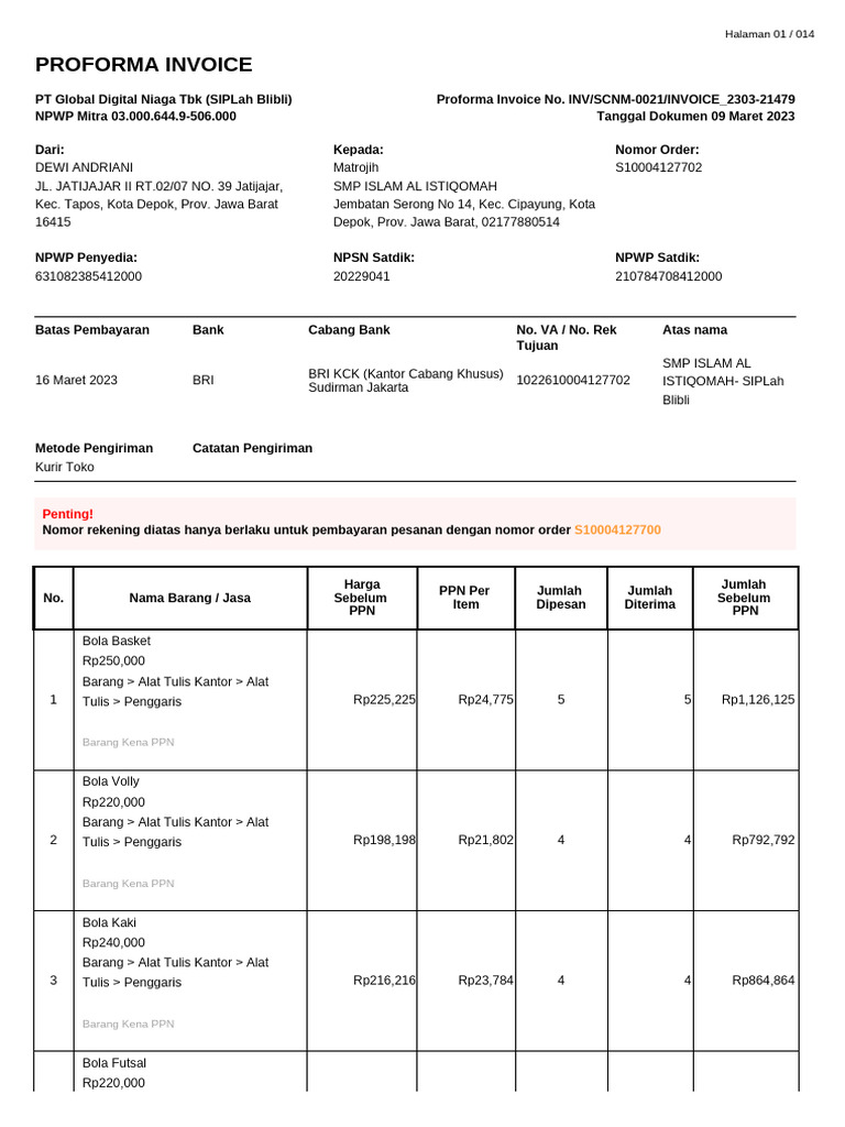 Invoice Siplah | PDF
