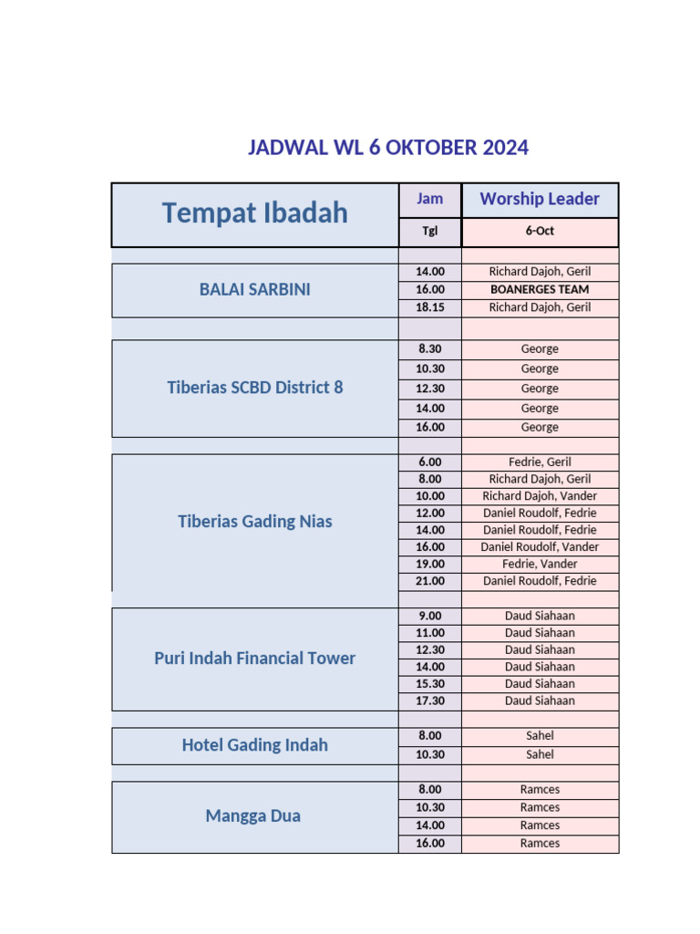 Jadwal WL 6 Oktober 2024 | PDF