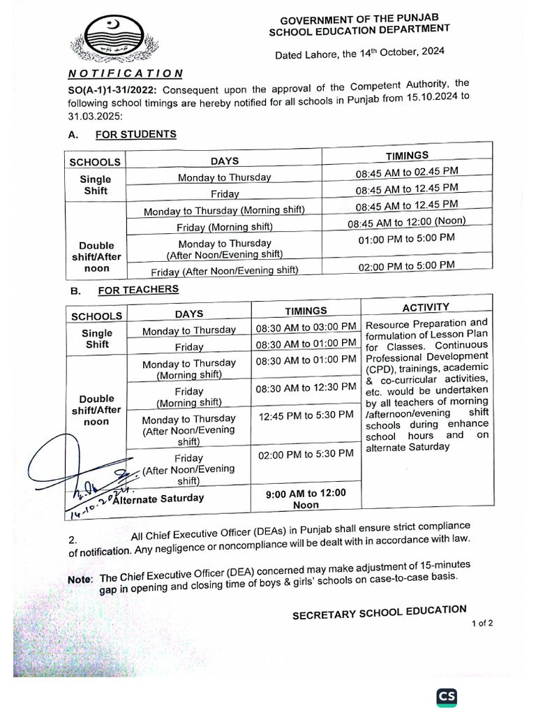 Winter School Timings | PDF