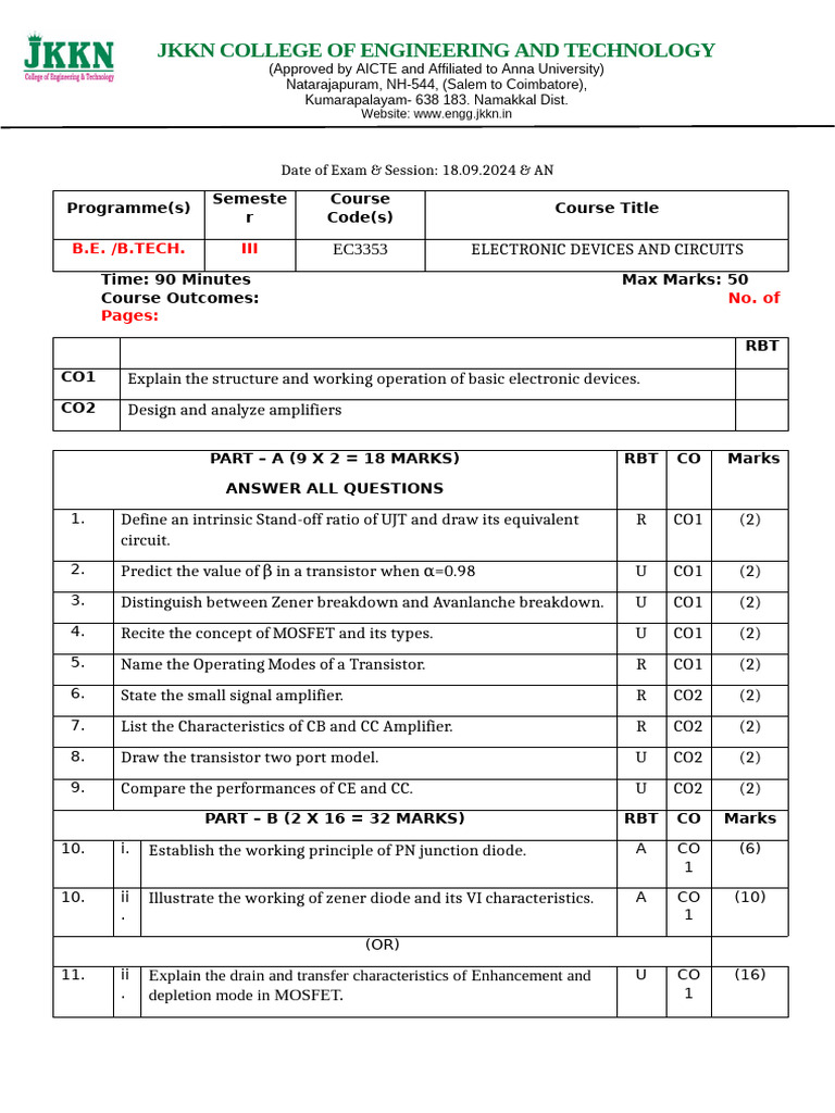 Edc Iat-1 Question Paper New | PDF