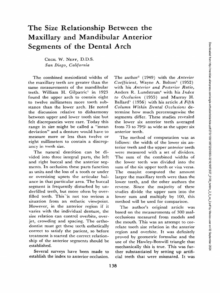 The Size Relationship Between The Maxillary | PDF