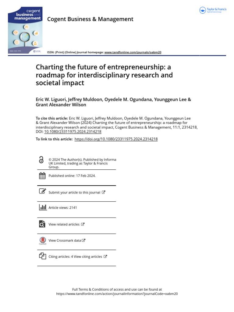Charting The Future of Entrepreneurship A Roadmap For Interdisciplinary ...