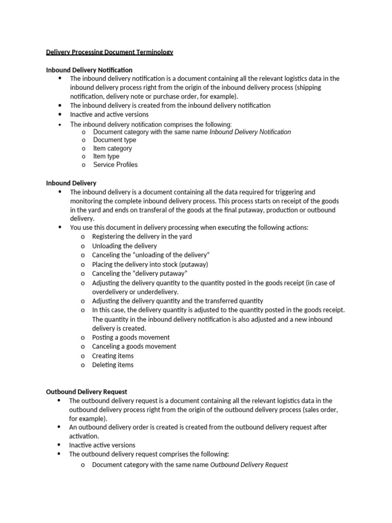 Delivery Document Terminology | PDF