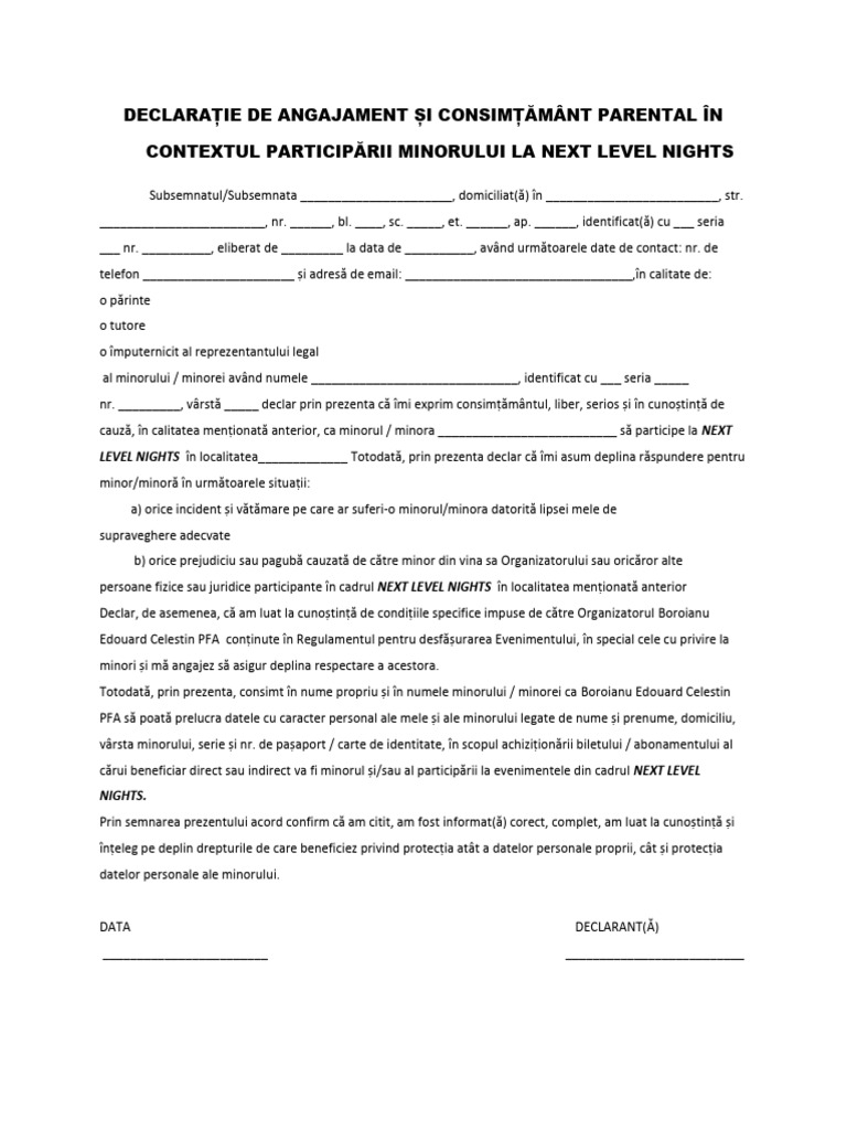 Declarație de Angajament Și Consimțământ Parental 3 | PDF