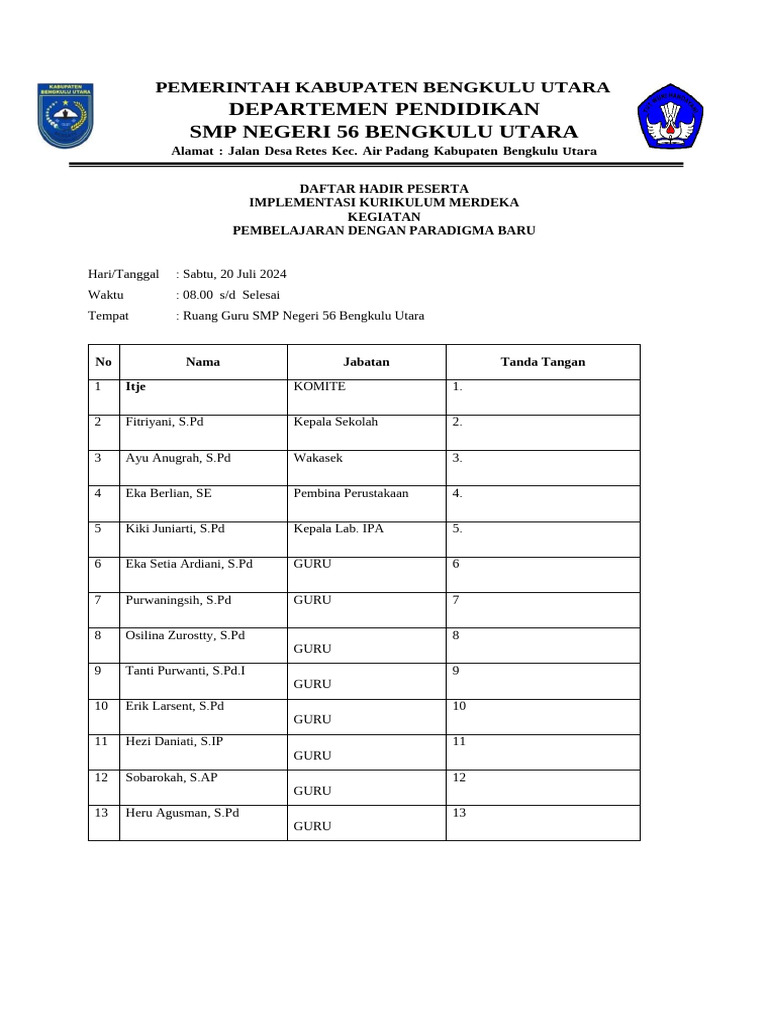 Absen Peserta Iht | PDF