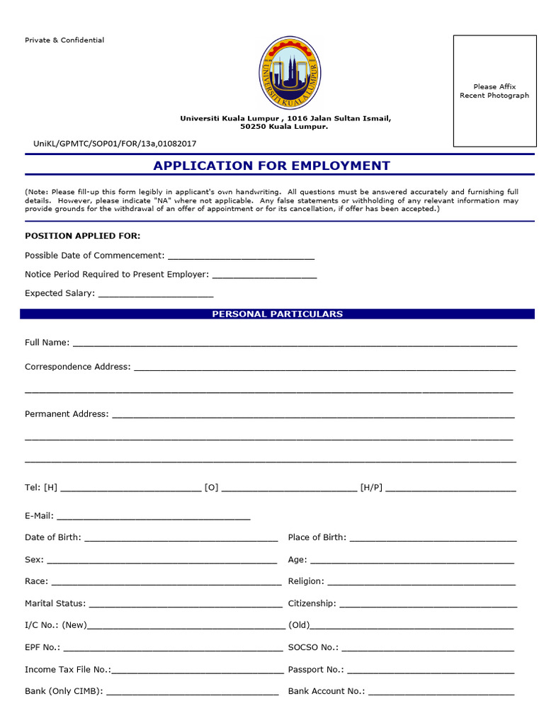 Employment Application Form(external) | PDF