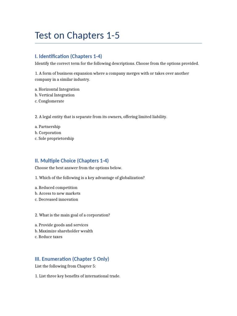 Test Chapters 1 5 | PDF