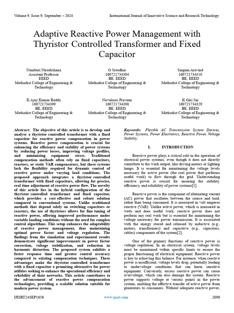 Adaptive Reactive Power Management With Thyristor-Controlled Transformer and Fixed Capacitor ...