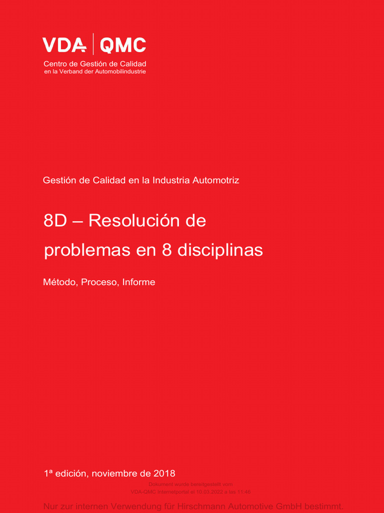 VDA - Edition - 8D - Problem Solving in 8 Disciplines | PDF