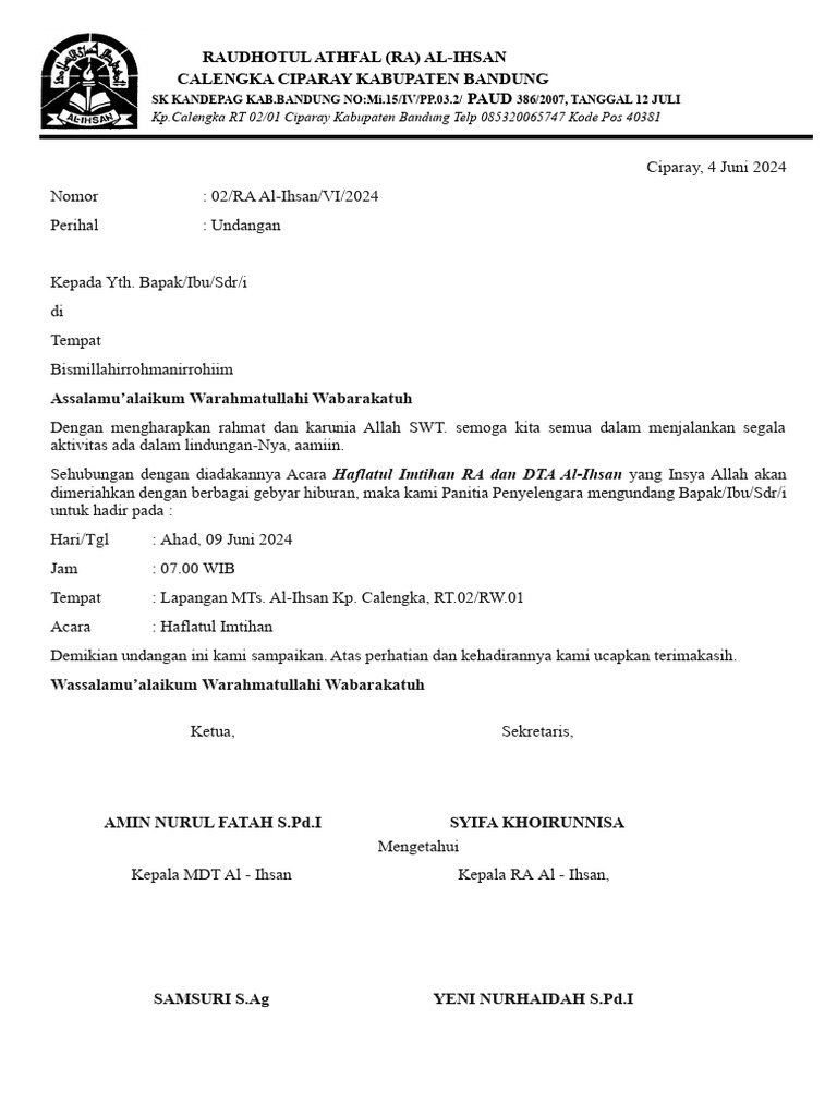 Surat Undangan Haflah | PDF