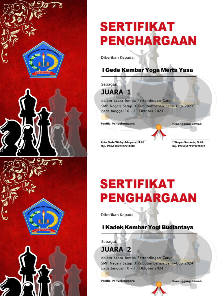 Piagam Lomba Catur | PDF