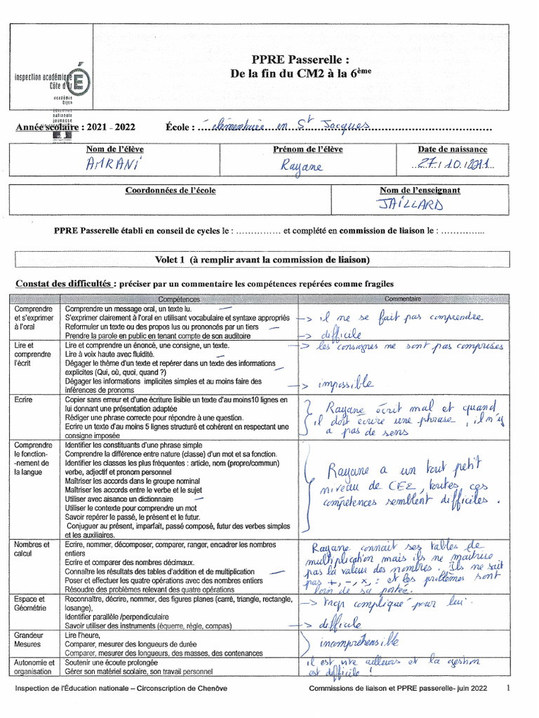 PPRE Passerelle 1 | PDF