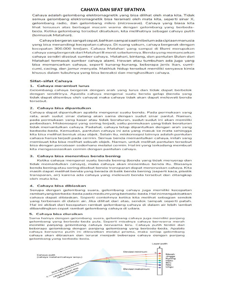 Cahaya Dan Sifat Sifatnya | PDF