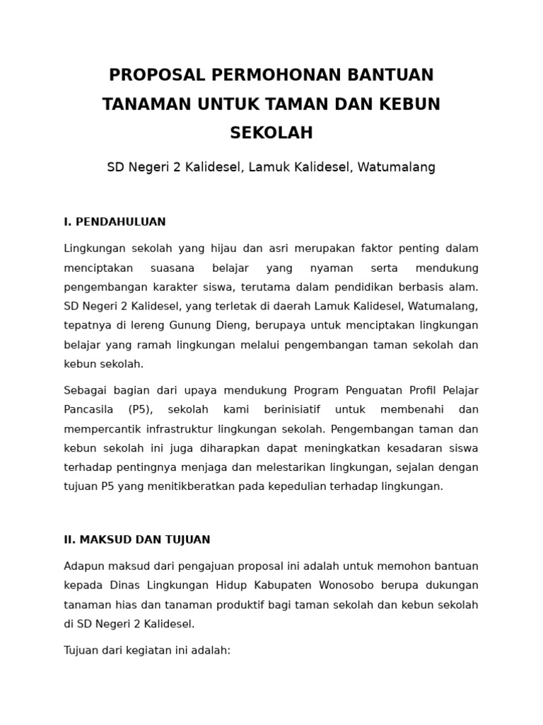 Proposal Permohonan Bantuan Tanaman Untuk Taman Dan Kebun Sekolah | PDF