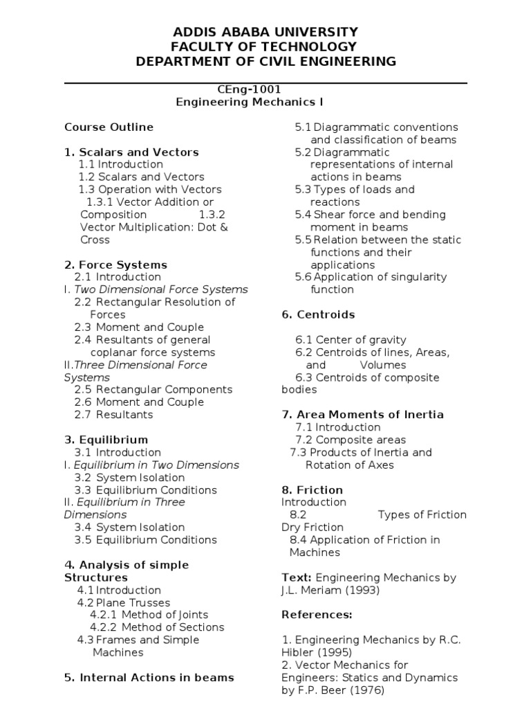 Engineering Mechanics Course Outline | PDF | Beam (Structure ...